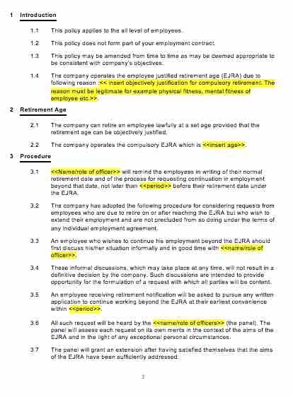 Retirement Policy and Procedure (Compulsory Retirement Age)